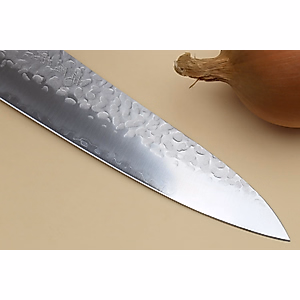 Yoshihiro Super Blue Steel Stainless Clad Hammered Gyuto Chefs Knife Rosewood Handle (8.25"(210mm) & Saya)