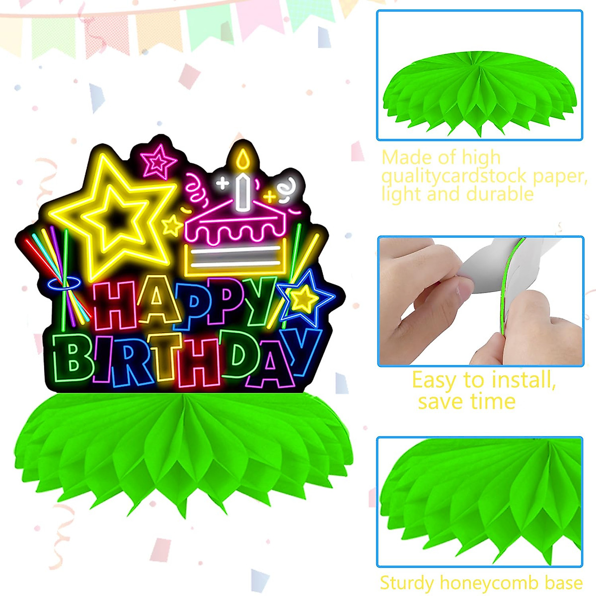 Glow Neon Honycomb Centerpieces 13Pcs Glow Birthday Party Decorations Neon Party Centerpieces for Table Neon Birthday Party Supplies Glow in The Dark Decoration Let's Glow Crazy Baby Shower Supplies