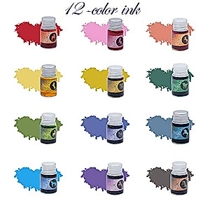 mancola Glass Dipped Pen Ink Set Handmade Crystal Calligraphy Pen with 12 Colorful india ink for Art, Signatures, Drawing, Decoration, Calligraphy Kits for Beginners Ma-13