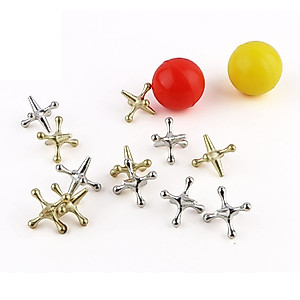 ATOSHP Jacks Game and Pick Up Sticks, 12 Metal Jax and 60Pcs Wooden Sticks with Storage Box