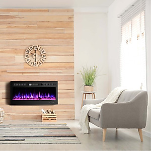 36 inch Electric Fireplace Wall Mounted, Led Fireplace, Wall Fireplace Electric with Remote Control, Electric Fireplace Inserts, Adjustable Flame Colors and Speed