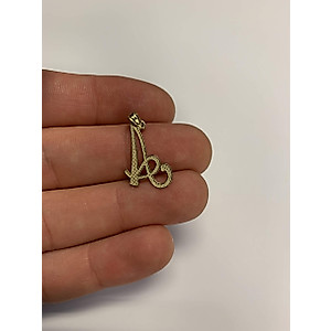 Ice on Fire Jewelry 14k Solid Real Gold Cursive Initial Pendant, English Alpahbet A-Z Letter Charm with Diamond Cut (K)