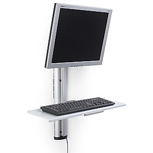 Displays2go Adjustable Monitor Display for Wall Mounting, Adjustable Height, Aluminum Build – Silver, White (VMSSWWM27)