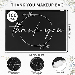 Ireer 100 Pcs Thank You Gift Makeup Bags EVA Clear Cosmetic Bag with Zipper Mini Makeup Thank You Toiletry Cosmetics Bulk Gifts for Women Birthday Daughter Sister(Black)