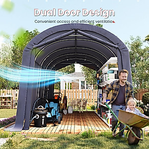 KING BIRD 12' x 20' Oval Pipe Heavy Duty Carport with Roll-up Ventilated Windows for SUV, Full-Size Truck and Boat, Round Style Anti-Snow Car Canopy Outdoor Boat Shelter with Reinforced Ground Bars