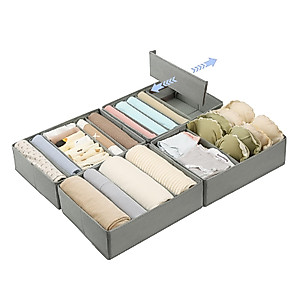 Qozary Adjustable T-Shirt Drawer Organizer Clothes Bins - 4 Pack Wardrobe Clothes Organizer, Foldable Dresser Drawer Organizers, Closet Organizers and Storage Boxes for Bra, Tank Tops, Leggings