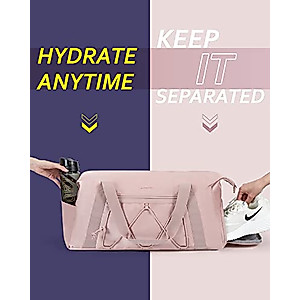 Gym Bag for Women, BAGSMART Sports Travel Duffel Bag With Shoe Compartment & Wet Pocket, Carry On Weekender Duffel Bag, Water Resistant Sports Gym Tote Bags Swimming Yoga - Pink