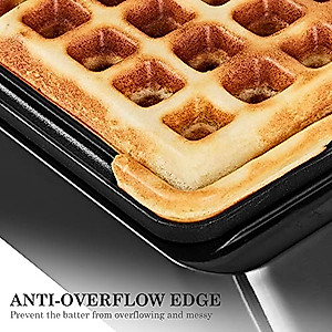 REDMOND Waffle Maker, Nonstick 4 Slice Square Waffle Iron, Compact Classic Stainless Steel Waffle Maker for Family Use Breakfast, 1300W, Black