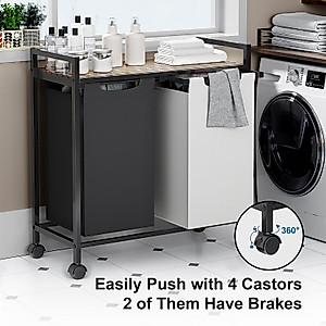 ZERDER Laundry Hamper, Black and White 2 x 50L Laundry Baskets with Top Shelf and 4 Universal Casters, Removable Laundry Sorter Bags, Clothes Hamper for Laundry Room, Bathroom