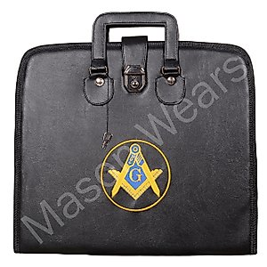 Masonic Regalia Master Mason MM/WM Apron Case golden Bullion embroidered (15 X 17 INCH), Gold,bullion