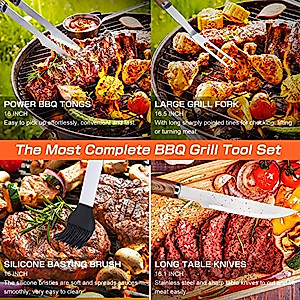 Grilling Accessories BBQ Grill Tools Set, 30Pcs Grilling Utensils Tool Gift Set for Kitchen, Camping, Kitchen, Backyard Barbecue with Tongs Spatula Thermometer Meat Injector Carry Bag