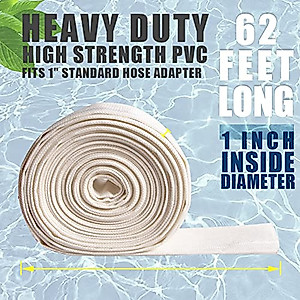 QuQuyi 1" x 62 FT Heavy Duty Reinforced PVC Swimming Pool Backwash Hose, General Purpose Lay-Flat Water Discharge pipe for Water Transfer Applications, White