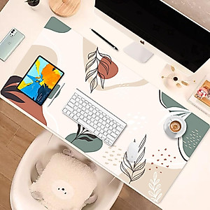 Aisakoc Desk Mat Desk Mouse Pad, Dual Side PU Leather Desk Pad for Keyboard and Mouse, 35.5''x15.8'' Large Waterproof Desk Mat for Desktop, Desk Writing Mat for Office and Home (Morandi Plant)