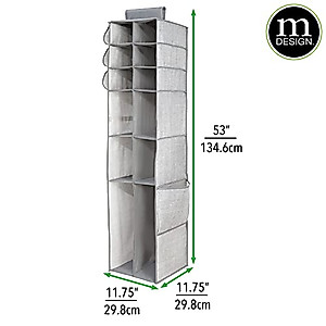 mDesign Long Soft Fabric Over Closet Rod Hanging Storage Organizer with 12 Divided Shelves, Side Pockets for Child/Kids Room or Nursery, Store Diapers, Wipes, Lotions, Toys - Gray