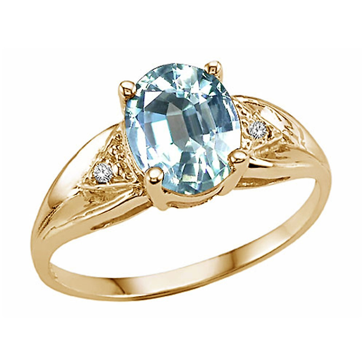 Tommaso Design Genuine 9x7 Oval Aquamarine Ring 14 kt Yellow Gold Size 8