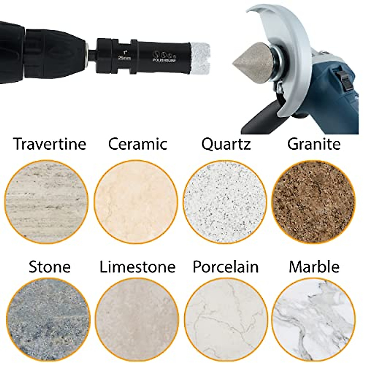 Diamond Core Drill Bits 1 Inch and Beveling Chamfer Bits 2 Inch Kit Vacuum Brazed Hole Saw with 5/8-11 Thread Plus 3/8 Inch Hex Shank Adapter (Set-1 with 1" (25mm) Diamond Drill Bit)