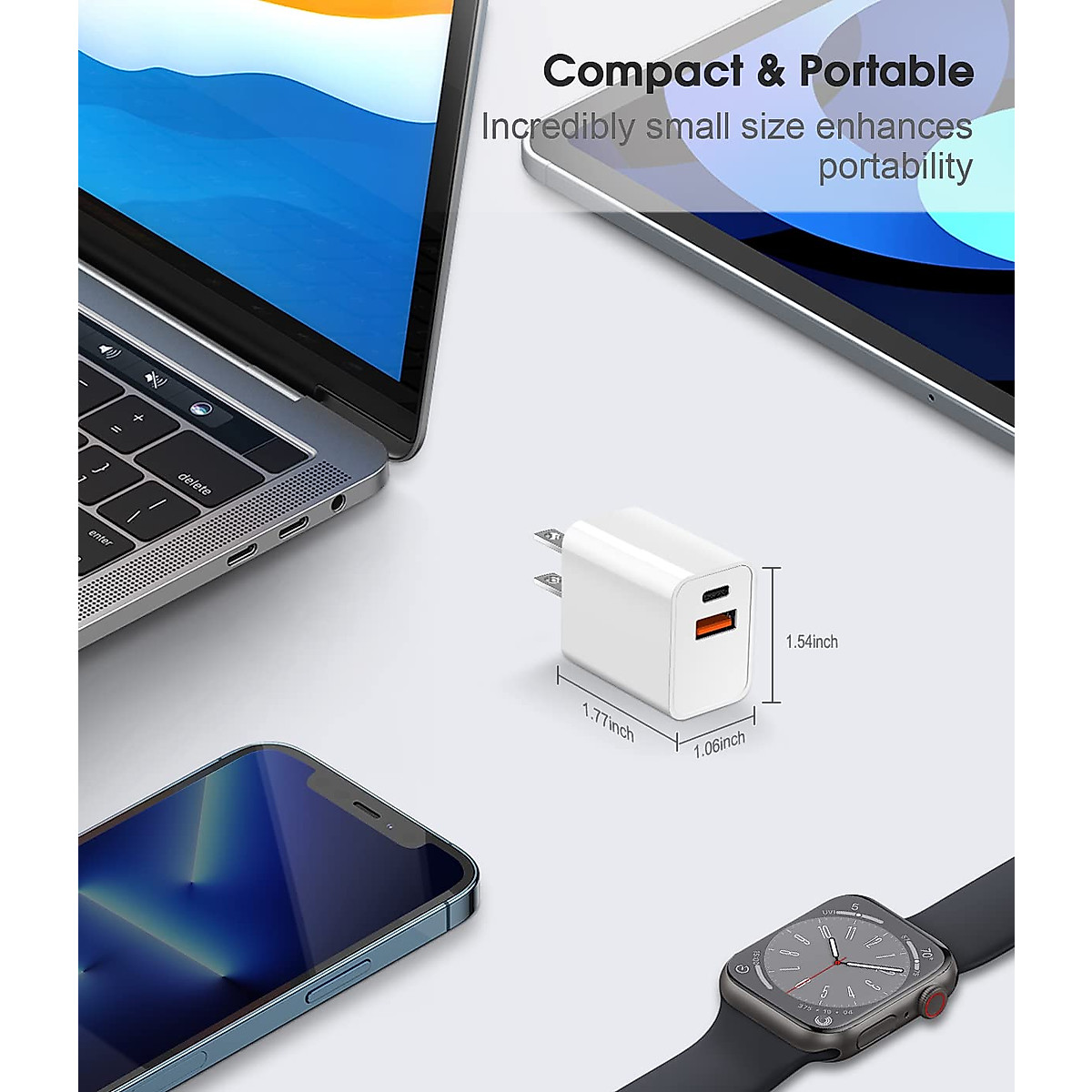 UDATSON 20W USB-C PD Power Delivery Charger, 2 Pack Type C Fast Charging Adapter for Apple Watch Series 9, iPhone 15, 14 Pro Max, AirPods, iPad