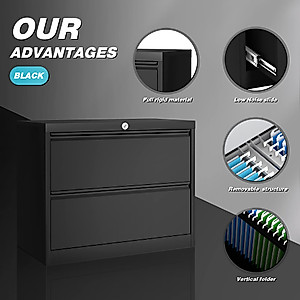 Aobabo Metal 2 Drawer Lateral File Cabinet with Lock,Large Deep Drawer with Adjustable File Bars for Office,Home,35.43 Inches Wide for Letter/Legal Size Drawer,Black,Assembly Required, (GM-DBKX-2DB2)