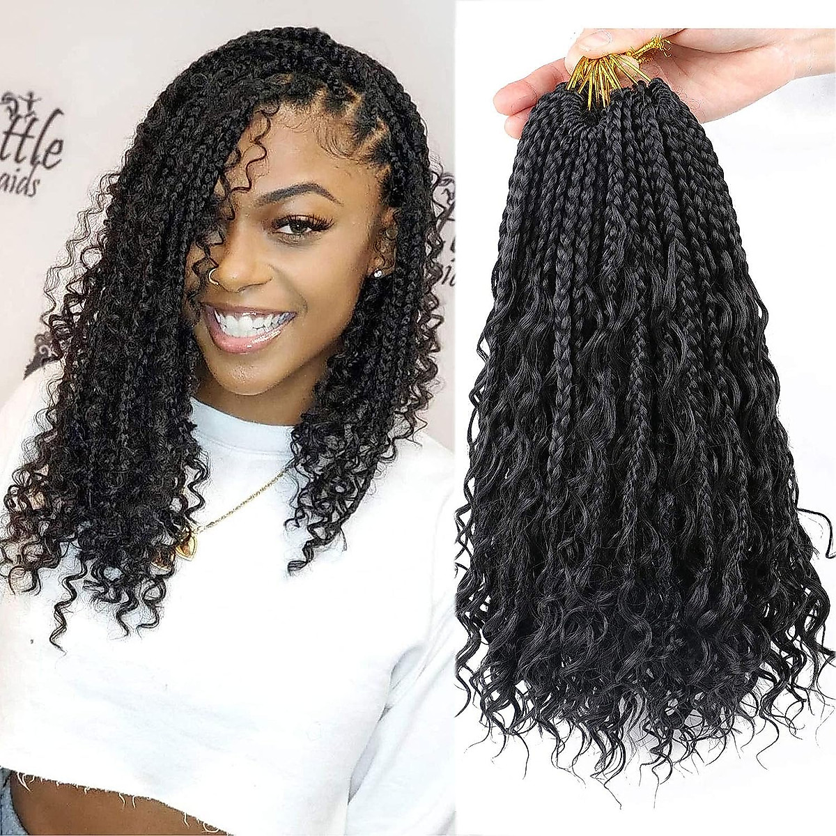 LMZIM Goddess Box Braids Crochet Hair 14 Inch Boho Crochet Box Braids Pre-looped 8 Pack Bohemian Box Braids Crochet Braids Synthetic Hair Extensions for Black Women