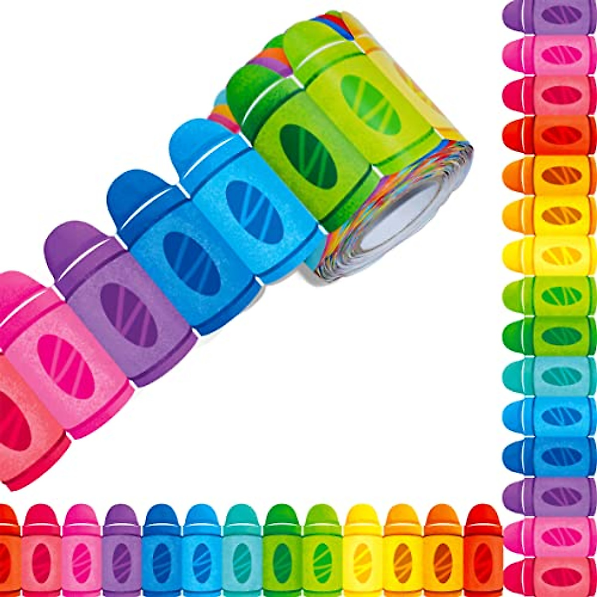 ERKE 60 Feet Bulletin Board Borders, Colorful Crayon Die-Cut Rolled Border Trim Decoration Borders for School, Classroom & Offices
