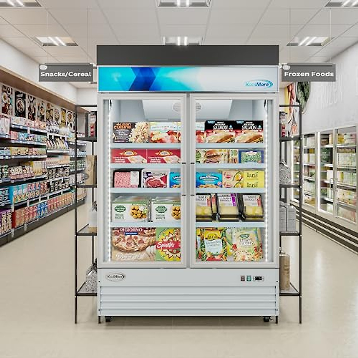 KoolMore MDF-2GD-45C-WH 53 in. Commercial Two Glass Door Display Upright Freezer Merchandiser in White 45 Cu. Ft