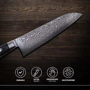 JCK Original Kagayaki Japanese Chef’s Knife, KGR-2 Professional Santoku Knife, Traditional Hammer Forged R-2 Damascus Steel with Ergonomic Linen Micarta Handle, 6.8 inch