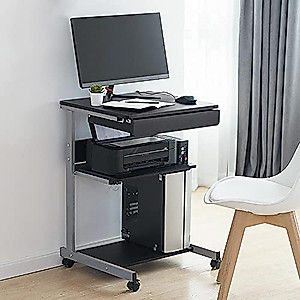 Topeakmart Mobile Computer Desk Office Desk Laptop Computer Table Study Writing Desk with Drawers and Printer Shelf on Wheels for Home Office
