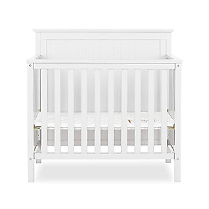 Dream On Me Ava 4-in-1 Convertible Mini Crib in White, Greenguard Gold Certified, Non-Toxic Finish, Comes with 1" Mattress Pad, with 3 Mattress Height Settings