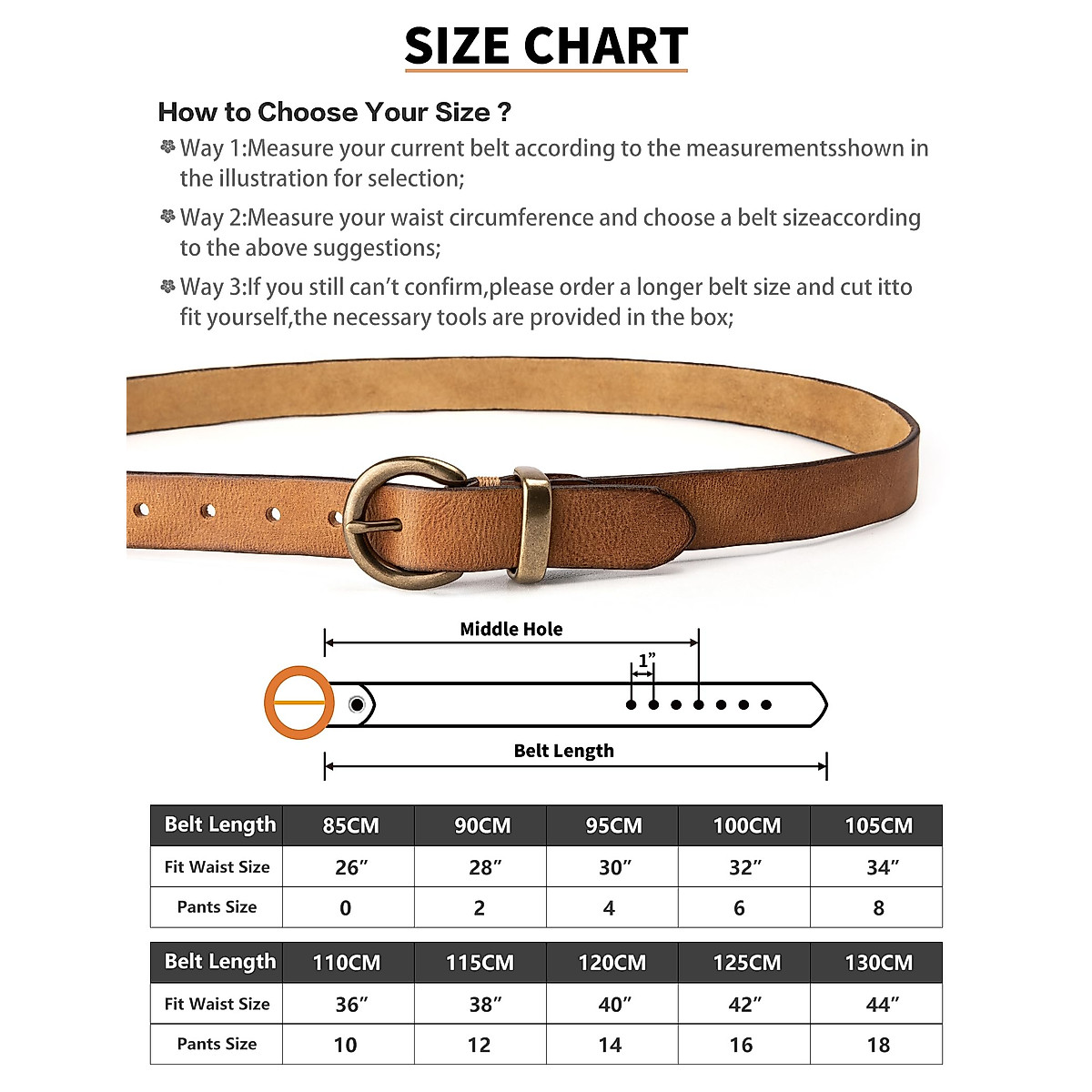 TYWestyles Womens Belt for Jeans Genuine Leather Belt Vintage Solid Brass Circle buckle Gift Box Packaging (Tan-1, Fit Waist 30（Pants 4)