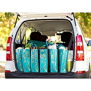 NymphFable 6 Pack Grocery Bags Reusable Almond Blossoms Shopping Bags Waterproof Tote Bag Gift bags 50LBS