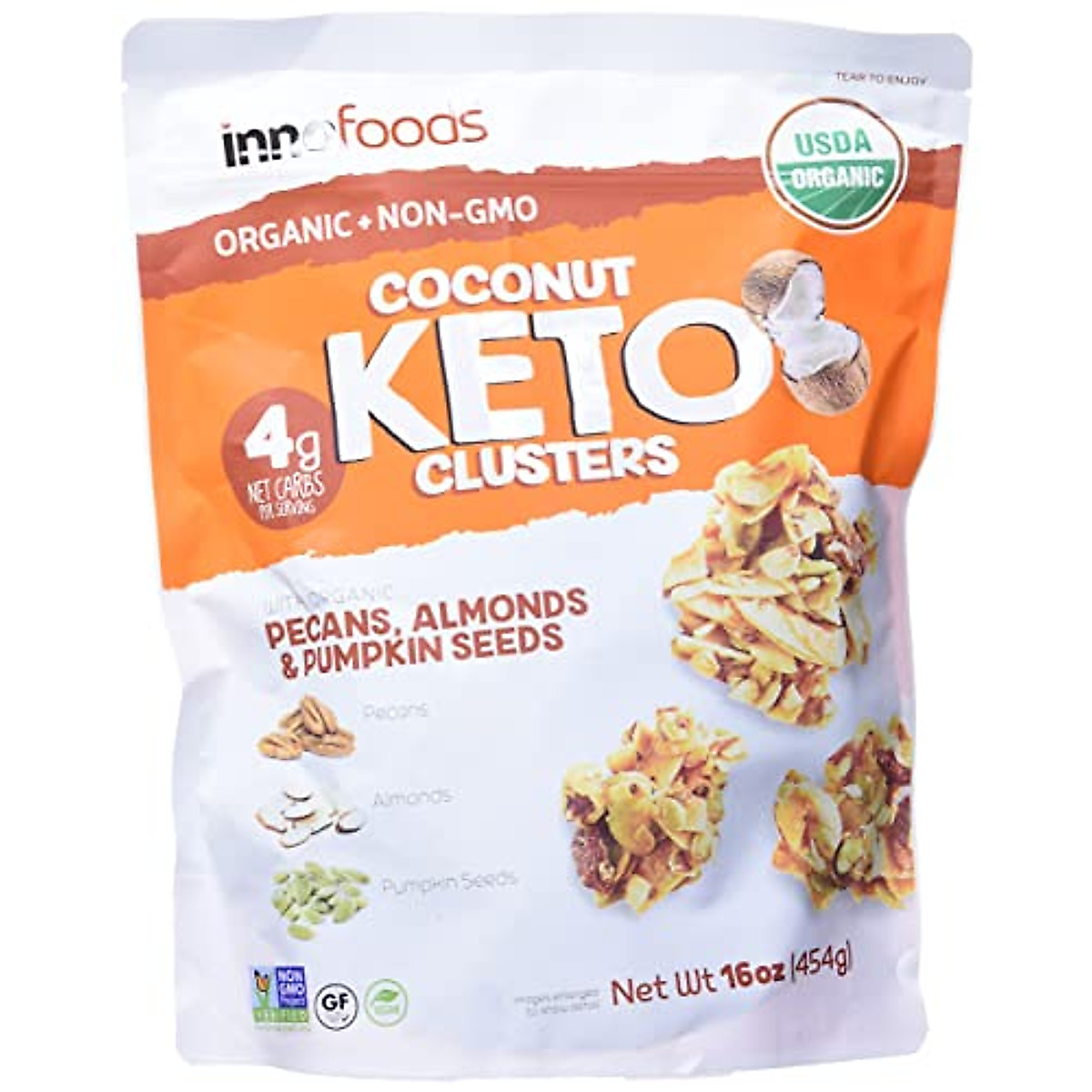 Inno Foods Organic Coconut Keto Cluster (Net Wt 16 Ounce ),