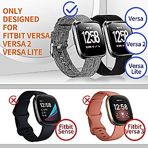 Welltin 2 Pack Bands Compatible with Fitbit Versa / Fitbit Versa 2 / Fitbit Versa Lite for Women Men, Breathable Woven Fabric Strap, Adjustable Replacement Wristband for Fitbit Versa Smart Watch