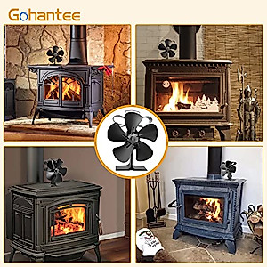 Gohantee 5 Blade Wood Stove Fan, Heat Powered, Ultra Silent, Eco-Friendly, Circulates Warm Air for Gas, Pellet, Wood Log Stoves with Thermometer