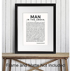 LARGE 11X14 - Man in the Arena - Inspirational Quotes - Teddy Roosevelt Poster - Motivational Gifts for Men, Boys, Teens, Entrepreneur - Office, Living Room, Bedroom Wall Art Decor - Daring Greatly
