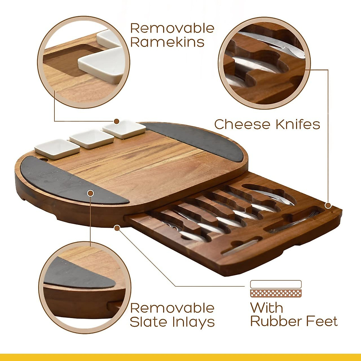 Acacia Cheese Board Set - Large Charcuterie Boards & Cheese Board and Knife Set - Kitchen Wine Meat Cheese Platter - Unique Thanksgiving, Christmas, Holiday, Anniversary or Wedding Gift