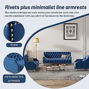 Merax, Blue 33.5" Modern Sofa Frosted Velvet Soft Upholstered Couch Loveseat with Metal Legs,Button Tufted Back for Living Room