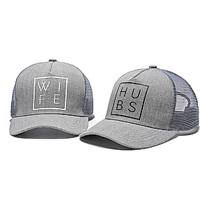 Heather Gray Hubs and Wife Trucker Hats Set of 2 Engagement Gifts for Couples Honeymoon Essentials/Outfits Baseball Caps Mr and Mrs Snapback Bride and Groom Gifts His and Hers Hats Wedding Gifts