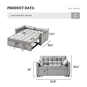 Hixkol Sleeper Sofa Bed, 3 in 1 Sofa Bed Pull Out Couch Bed with Adjustable Backrest, Modern Sofa Bed for Living Room, Convertible Sofa Bed for Bedroom. (Grey)