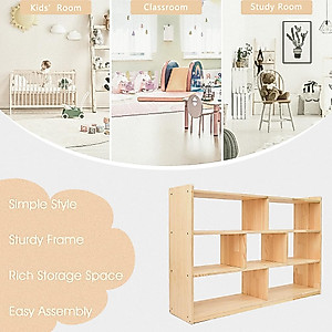 Morimoe 5/7-Compartment Book Shelf for Organizing Books Toys, Solid Wood, Perfect for Playroom, Kids Room, Nursery, Kindergarten (7-Compartment)