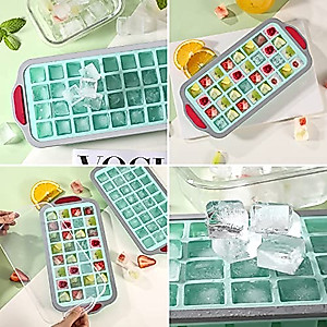 JBYAMUS Ice Cube Trays with Lid, 2 Pack Ice Cube Trays for Freezer, Hard Frame Design is Easy to Pick up Without Deforming and Spilling, Soft Silicone Base, Easy to Release and BPA Free. (Green)