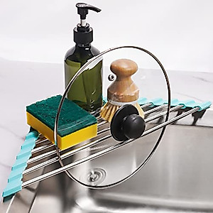 Tomorotec Aqua Triangle Roll-Up Dish Drying Rack for Sink Corner - Small, Foldable, Stainless Steel, Multipurpose Kitchen Drainer Caddy, Trivet, Rustproof Organizer, Storage Shelf and Space Saver