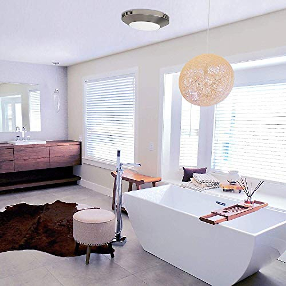 Homewerks 7117-01-BN Bathroom Integrated LED Light Ceiling Mount Exhaust Ventilation 1.1 Sones 80 CFM, Bath Fan Brushed Nickel