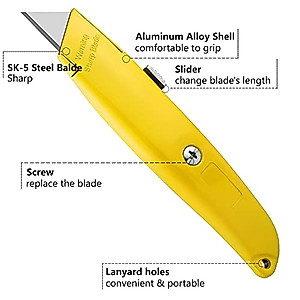 DIYSELF 2 Pack Box Cutter Retractable with 10 Pack Utility Knife Blades, Sharp SK5 Steel Utility Blades, Box Cutters for Cardboard, Paper, Carton(Yellow)