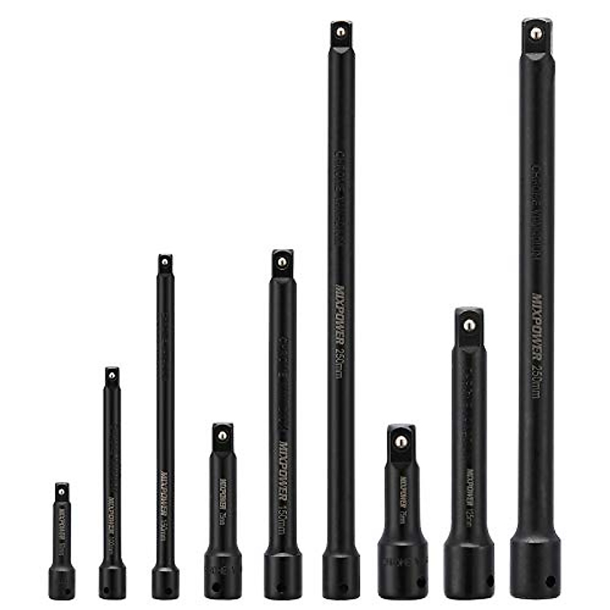 MIXPOWER 9-Piece Extension Bar Set, 1/4", 3/8" and 1/2" Drive Socket Extension, Premium Chrome Vanadium Steel with Black Phosphate Finish, Engineered for Impact Drivers