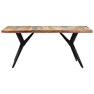 Tidyard Dining Table Reclaimed Wood Tabletop Powder-Coated Steel Legs Industrial Style Table for Kitchen, Bistro, Home Furniture 70.9 x 35.4 x 29.9 in