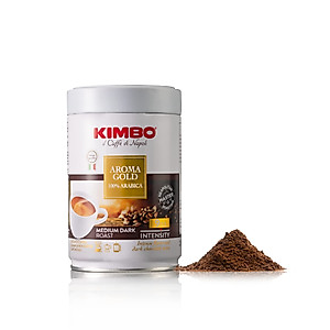 Kimbo Espresso Aroma Gold 100% Arabica Ground Coffee - Blended and Roasted in Italy - Medium to Dark Roast with a Rich Dark Chocolate Flavor - 8.8 oz Can