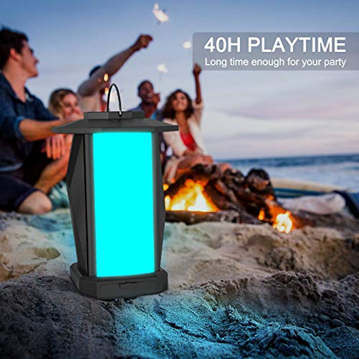 Ortizan Outdoor Bluetooth Speakers, 50W Loud Wireless Waterproof Lantern Speaker, Deep Bass/Hi-Fi/RGB Lights/IPX5/40H Play/EQ/DSP/Power Bank/USB/TF/AUX, Up to 100 Speakers Synch for Party Patio Garden