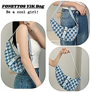 FONETTOS Y2K Saddle Hobo Bag, Women Shoulder Purse Moon Bag Handbag Fashion for Girls