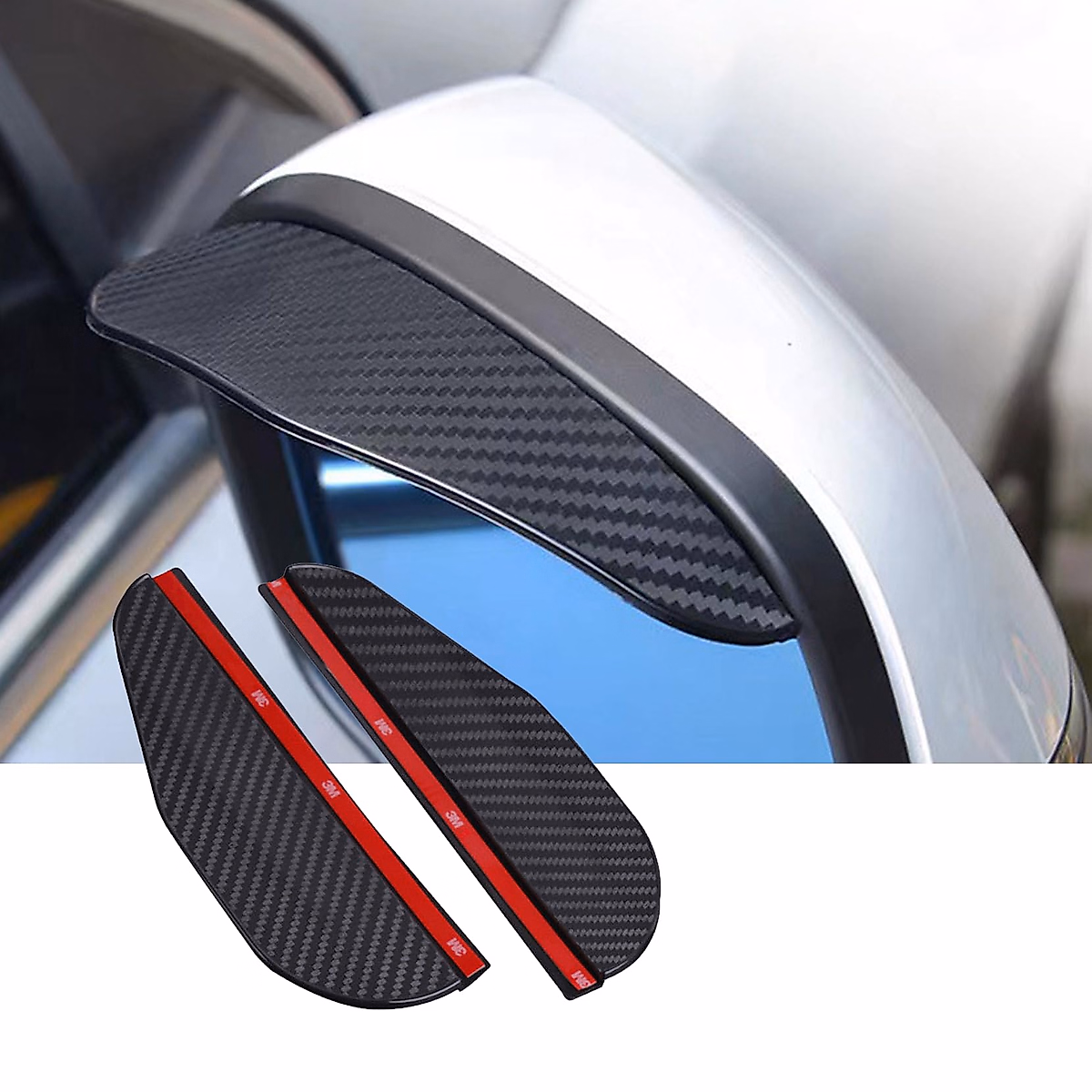 Jawmoy 2 PCS Car Rear Vision Mirror Rain Eyebrows, Thickened Carbon Fiber Rainboard, Rearview Mirror Visor Guard, Suitable for External Accessories for Most Cars (Black)