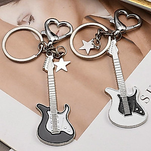 mdgfge Punk Music Guitar Keychain Musical Instrument Star Cute Bass Keyring Electric Guitar Key Rings Key Holder Pendant for Women Men Music Lovers (2 Pcs)